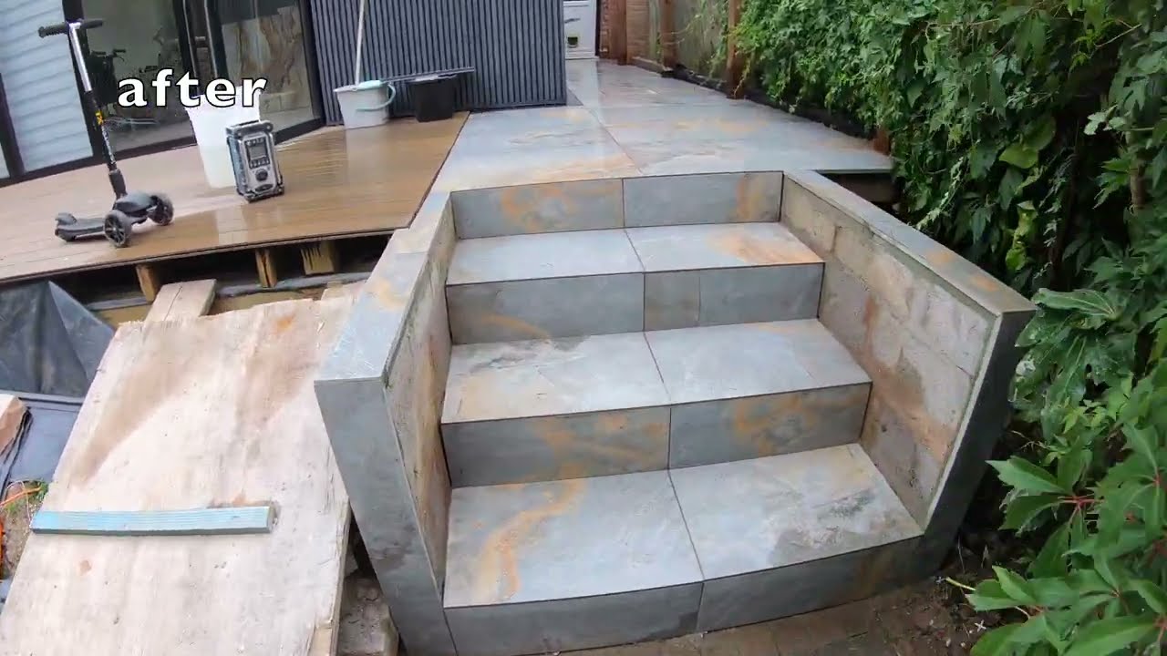 small porcelain patio, with steps 4K - YouTube