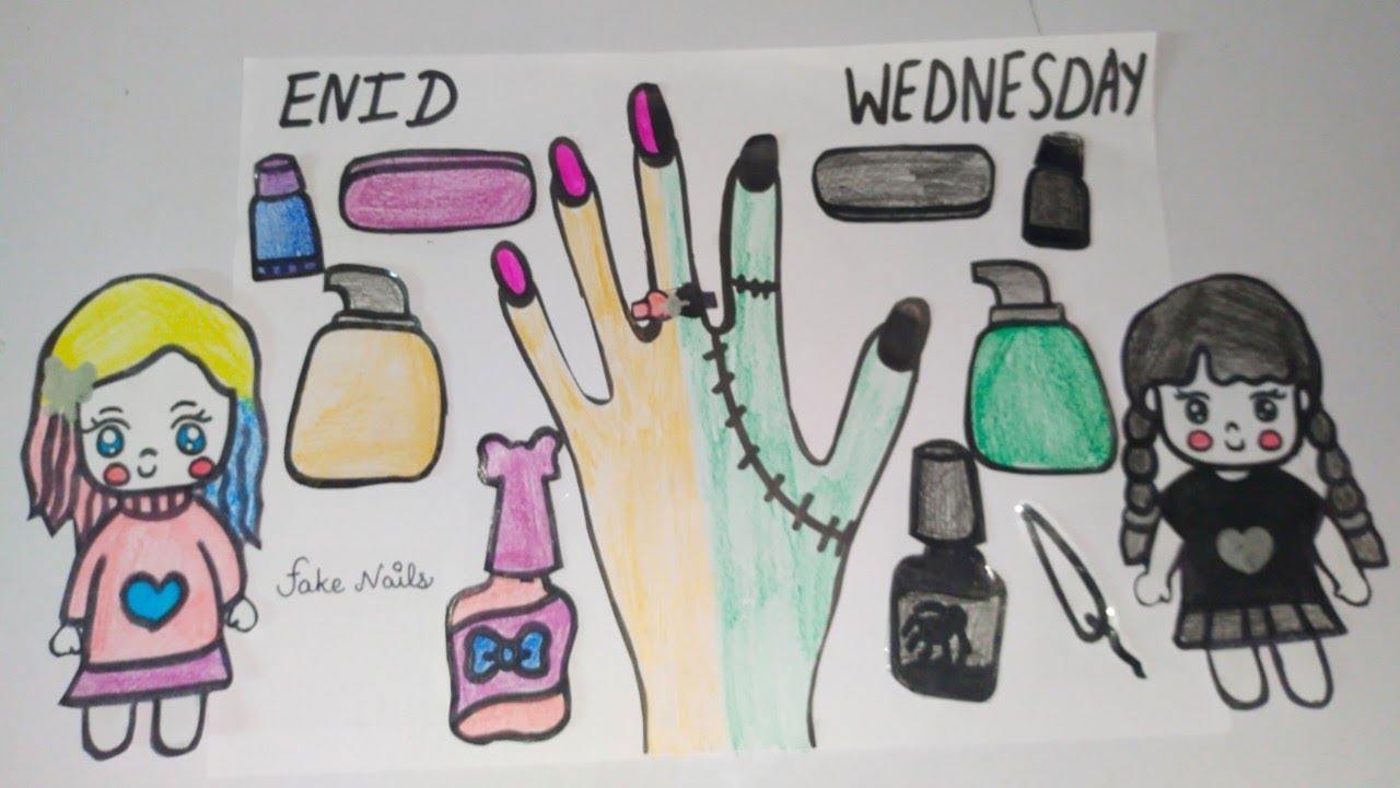 Diy paper 🌺Wednesday or Enid hand manicure 🌺paper - YouTube