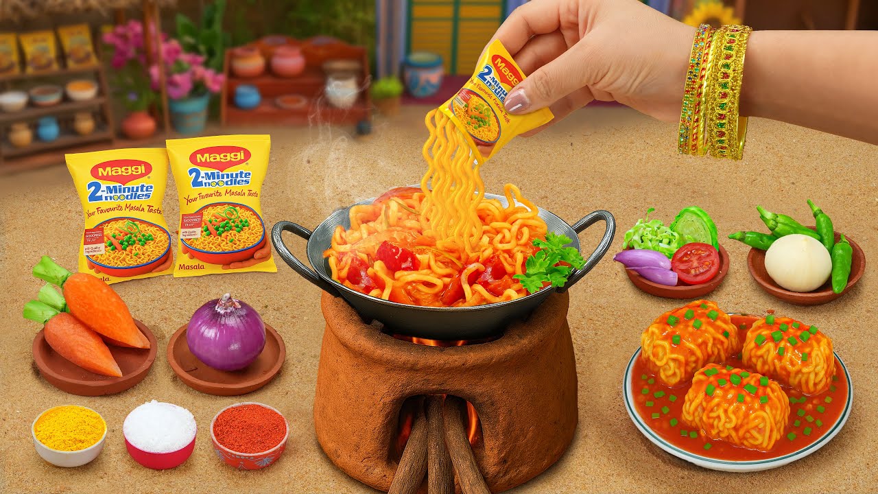 Fried Maggie Noodles Recipe 🍜 Miniature Cooking Crispy Masala Noodles ...