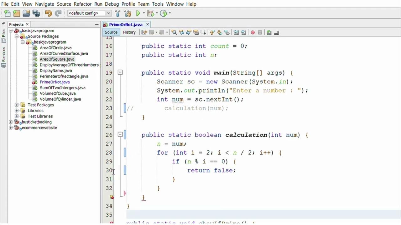 Java program to display whether given number is prime or not using boolean method - YouTube