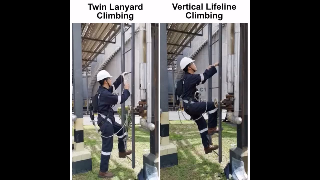 Traditional Twin Lanyard Climbing VS MSA Vertical Lifeline Climbing ...