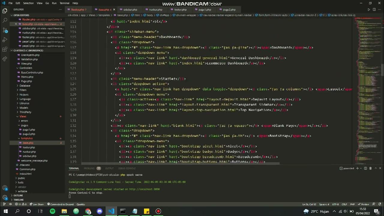 Instalasi Template Stisla pada Codeigniter4 - YouTube