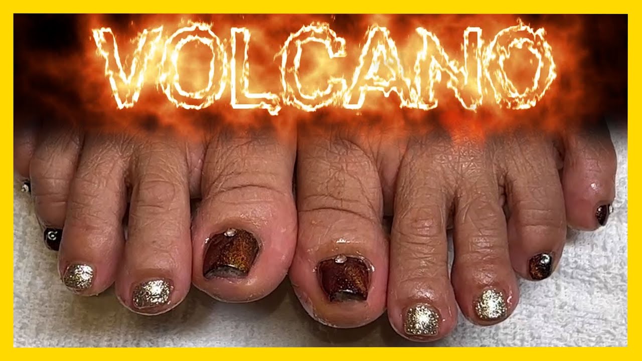 CBD Pedicure | Gold Volcano | Cat Eye Gel Polish with Stones | Nina's ...
