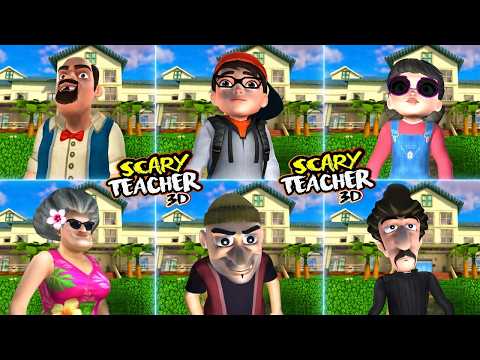 Play as Z and K Family 💀😱 Nick and Tani vs Miss T in - Scary Teacher 3D This summer Event