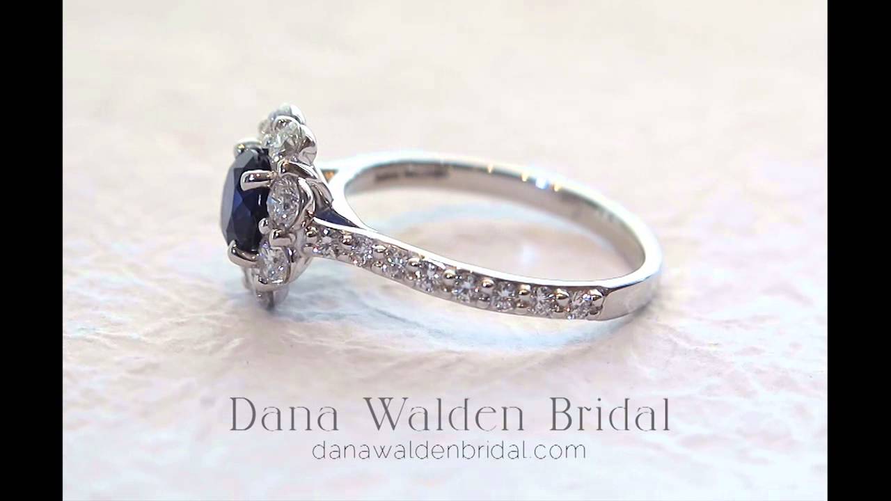 1 Carat Blue Sapphire Diamond Halo Engagement Ring - KENDALL - Dana ...