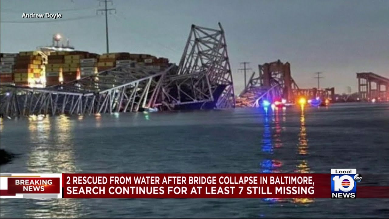 2 rescued from water after bridge collapse in Baltimore - YouTube
