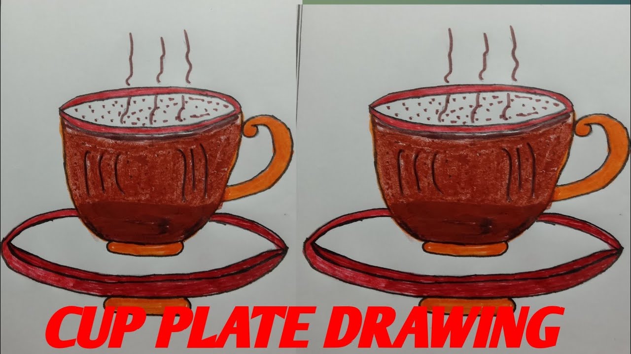 How to draw Cup plate || Cup plate drawing and colouring step by step ...