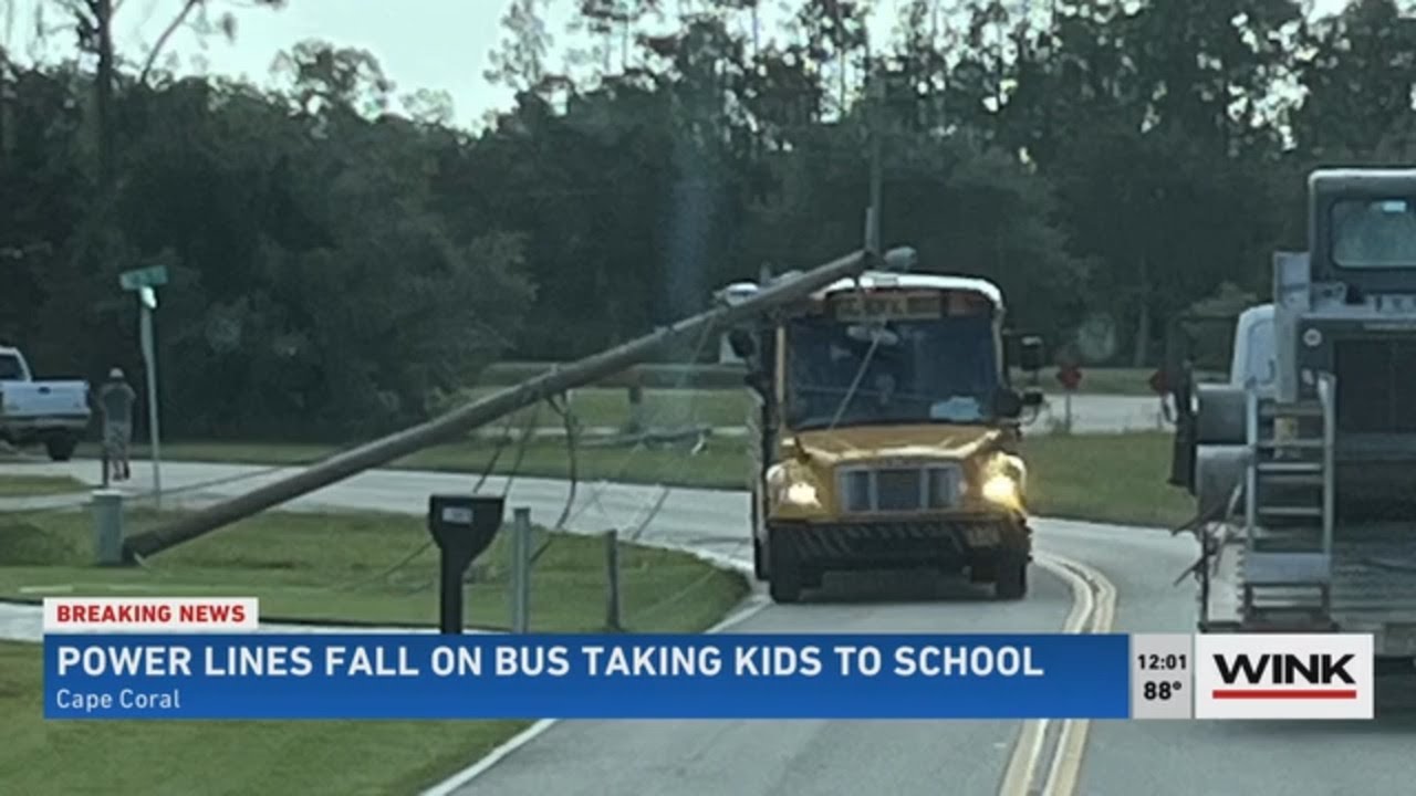 Power lines fall on school bus with kids inside - YouTube