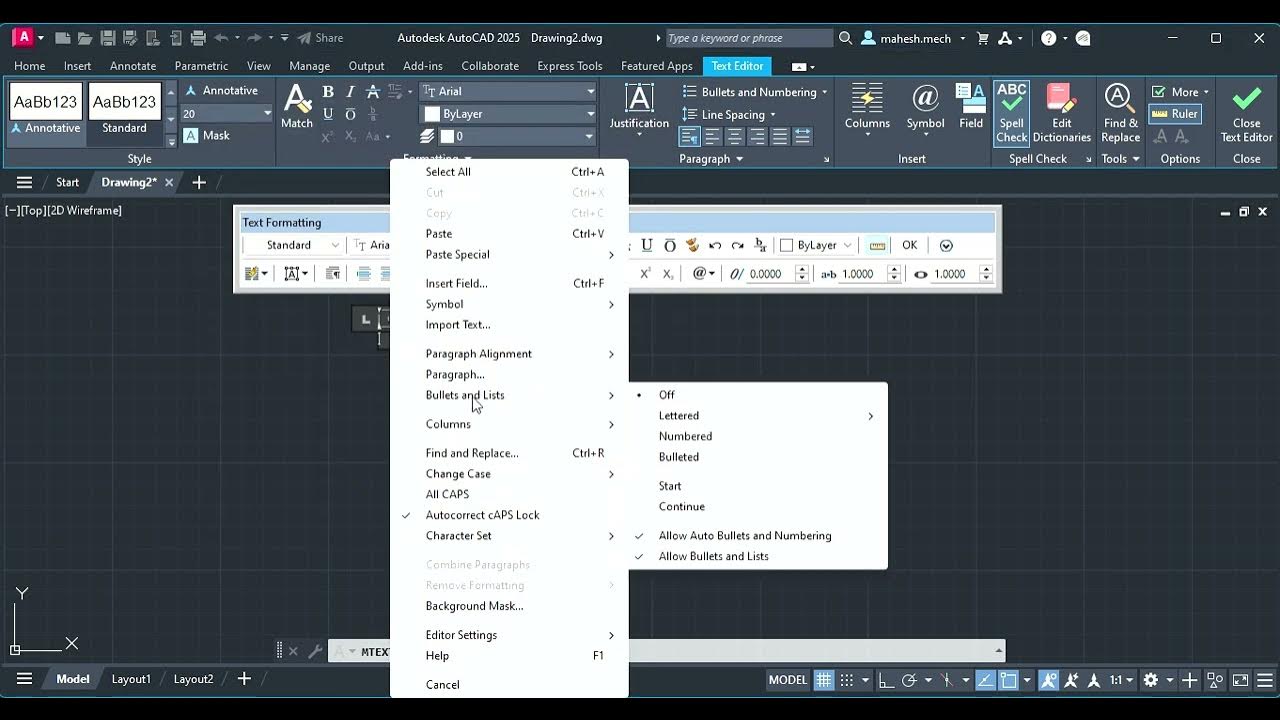 Know about MTEXT, TEXT -Customization | AutoCAD MTEXT Settings in CAEG lab - YouTube