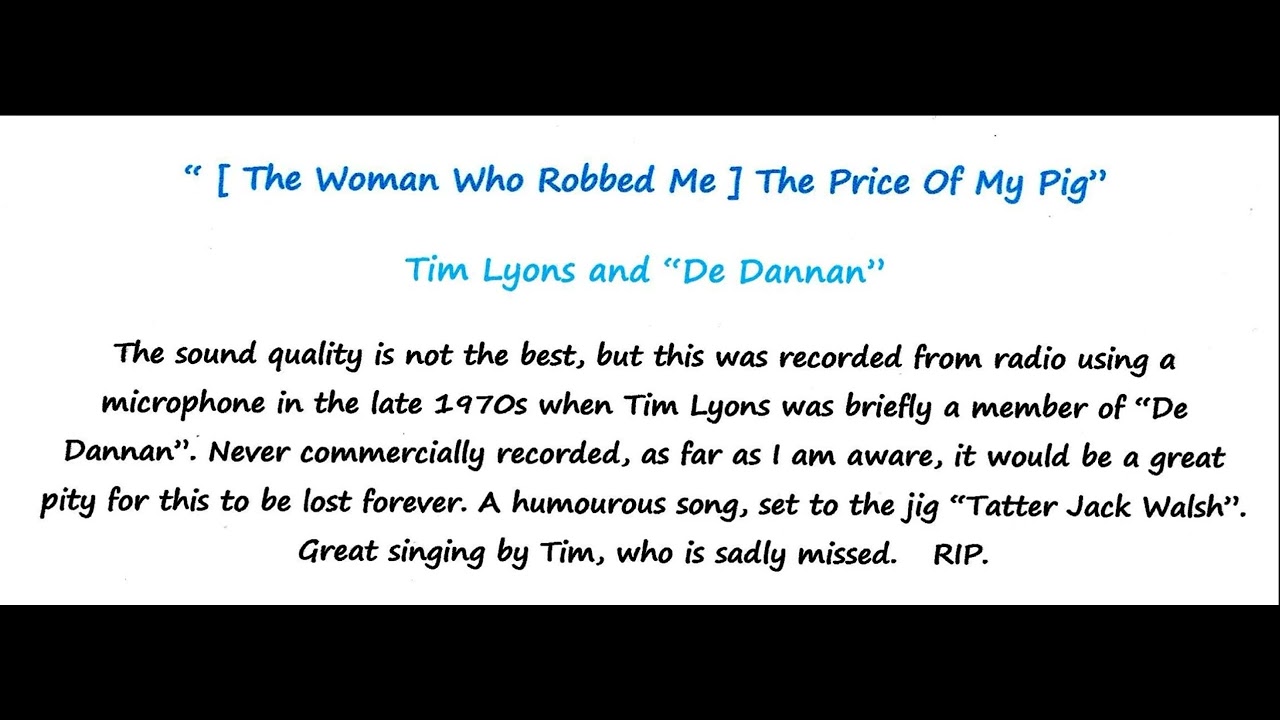 "The Price Of My Pig" - Tim Lyons and "De Danann" - YouTube