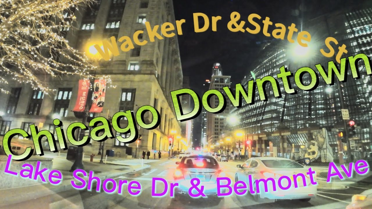 Driving from Wacker Dr & State St along Chicago Downtown to Lake Shore ...