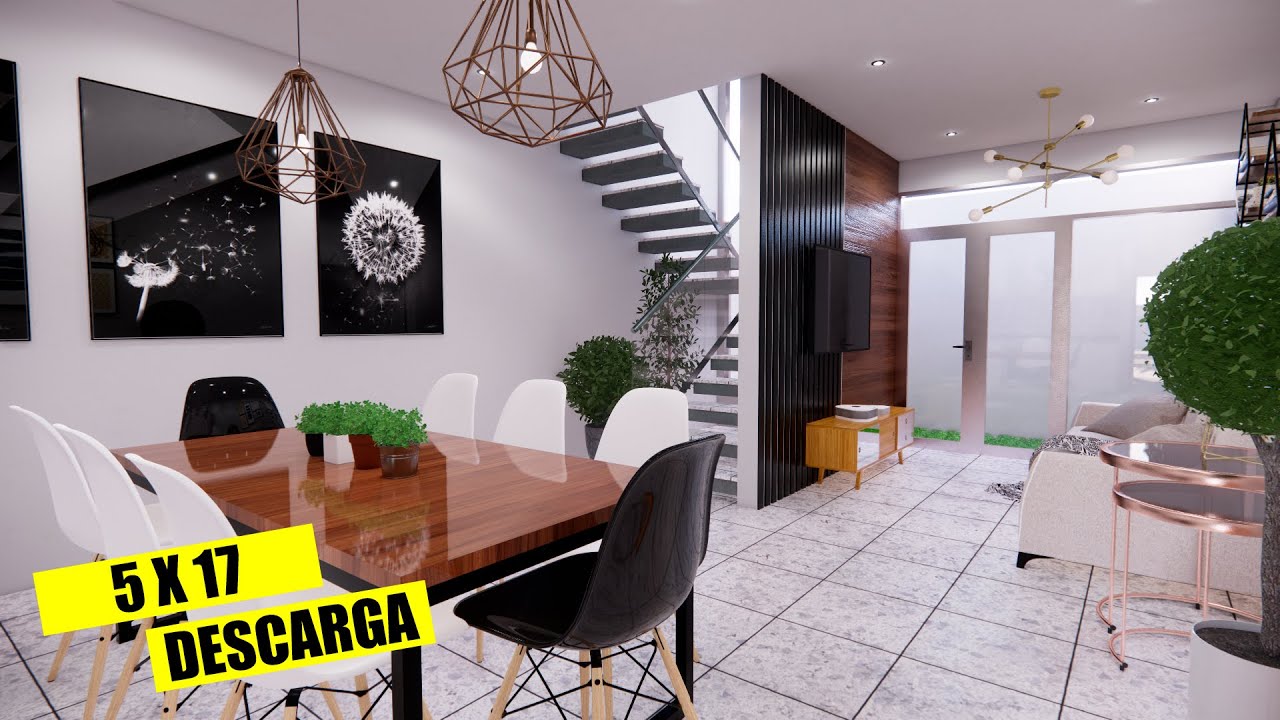 Casa de 5 X 17 de DOS PISOS y 3 HABITACIONES / House Plans 5 X 17 ...