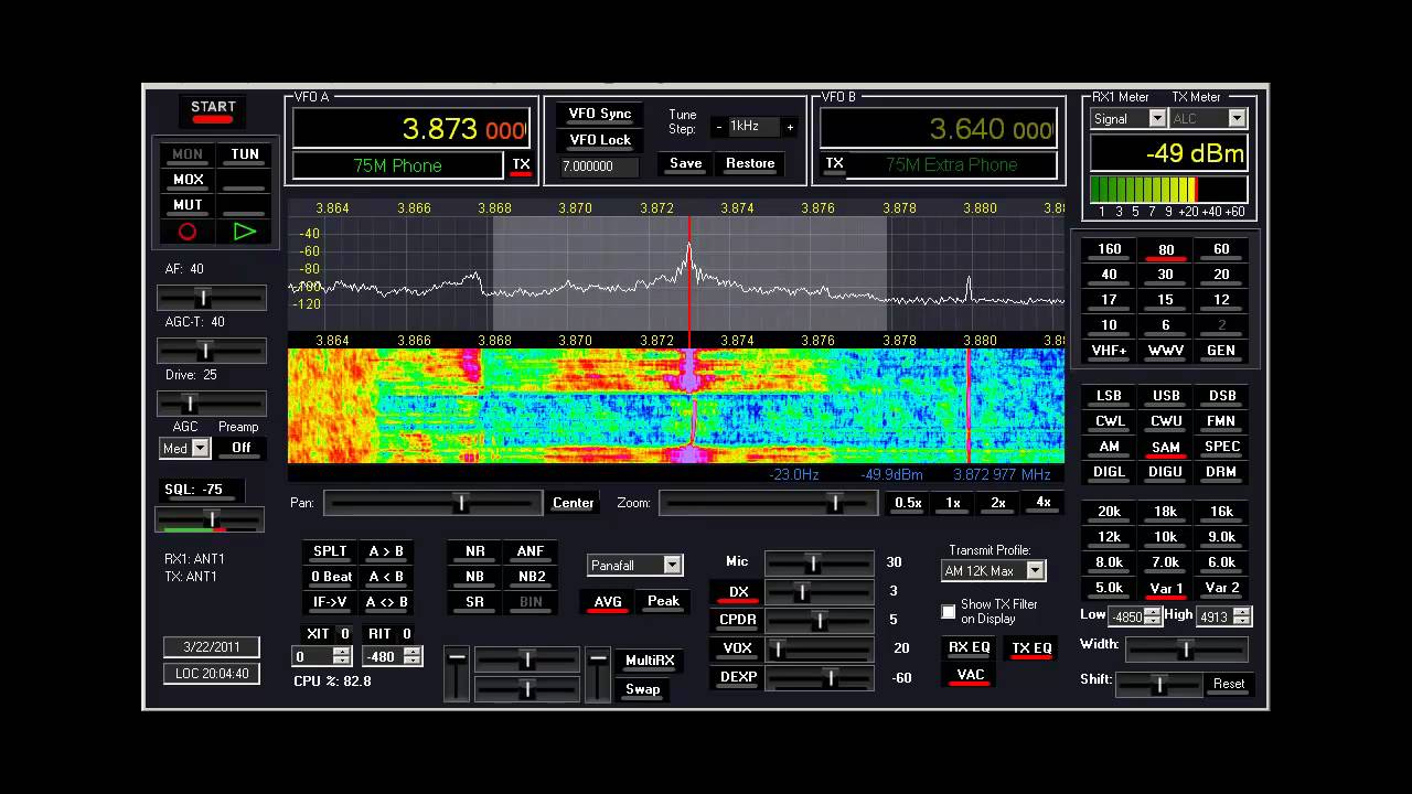 Flex Radio - K1JJ Panafall Spectrum 3873 - W1AEX - YouTube
