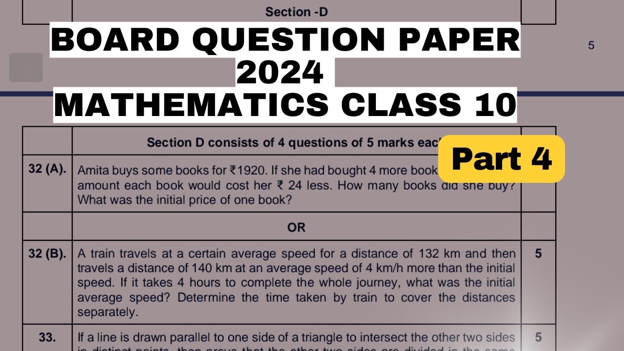 SAMPLE QUESTION PAPER Class 10th session 2024-2025 MATHEMATICS. (part 4 ...