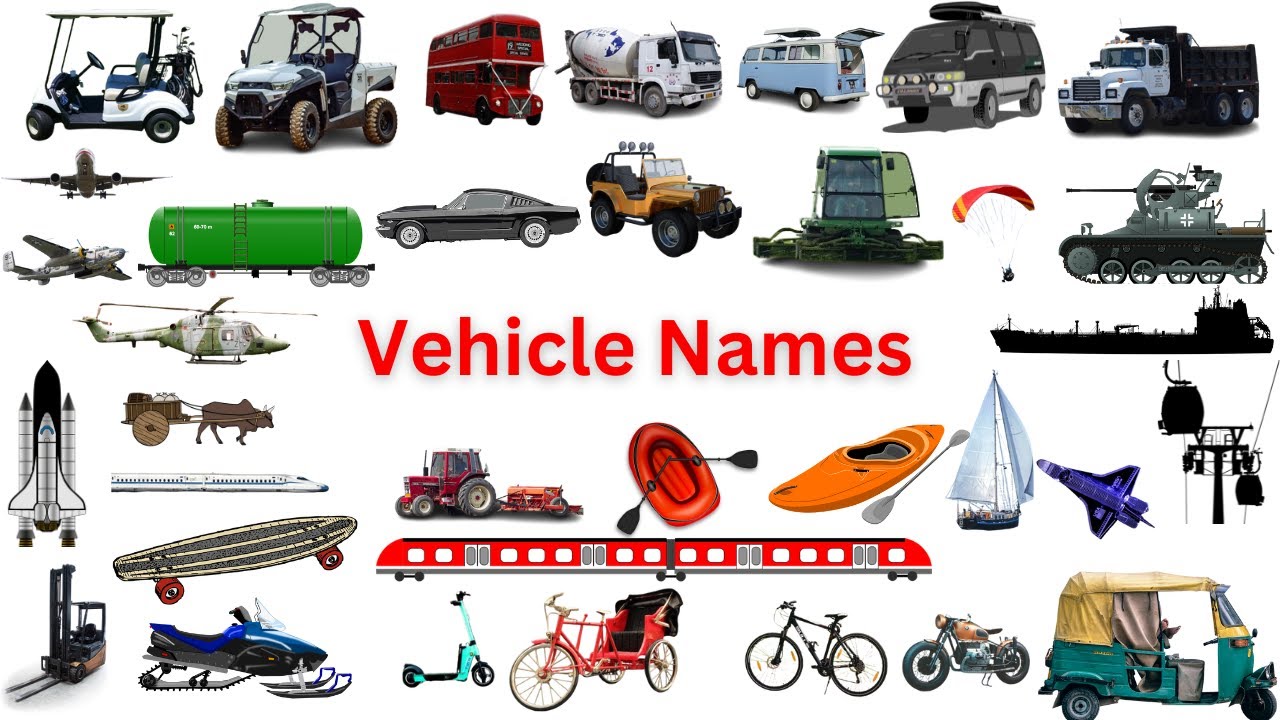 50 Vehicle Names English With pictures & Sounds Kids To Learn Vehicle ...