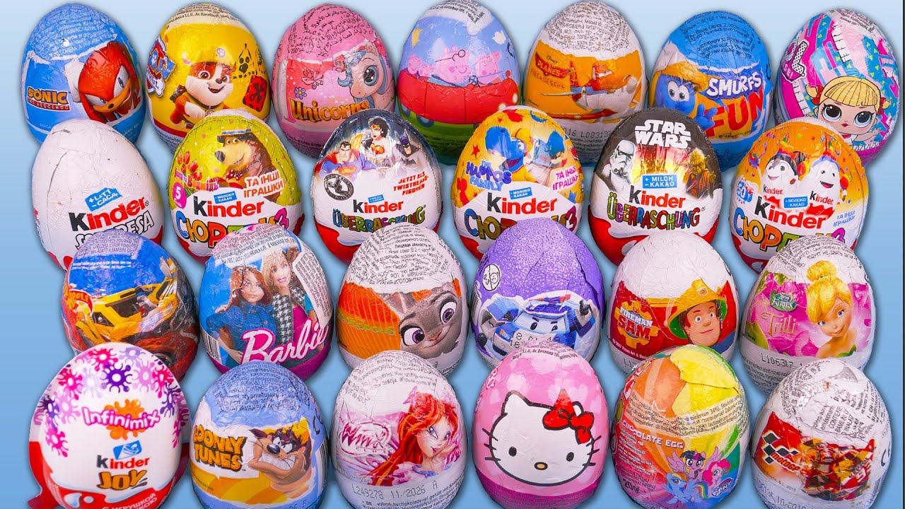 26 ASMR Surprise Eggs Mega Mix Kinder Surprise Unboxing Surprises - YouTube