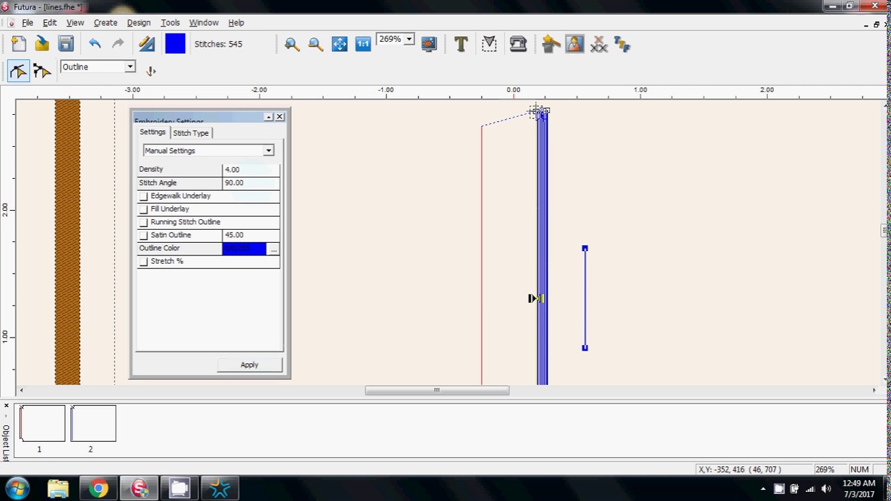 How to make a single stitch line. like for a layout or placement line ...