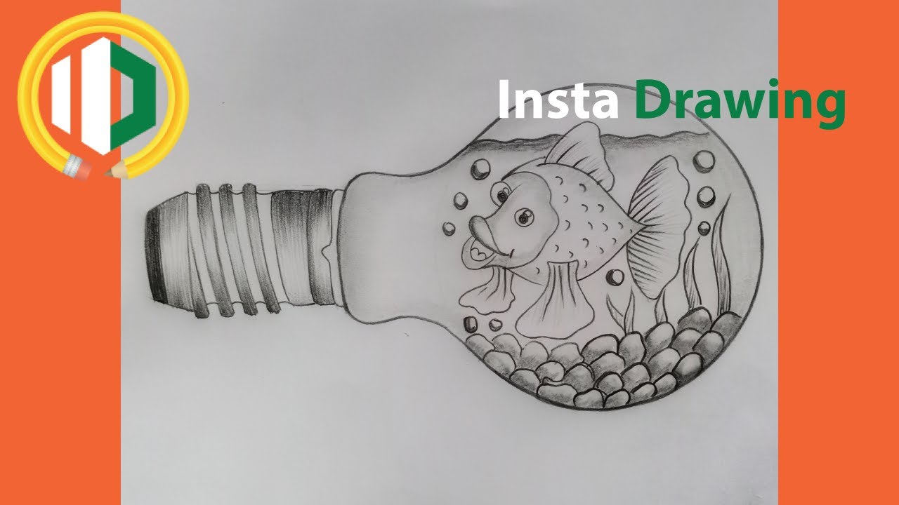 How to draw a Fish inside Bulb step by step with pencil sketch Pencil ...