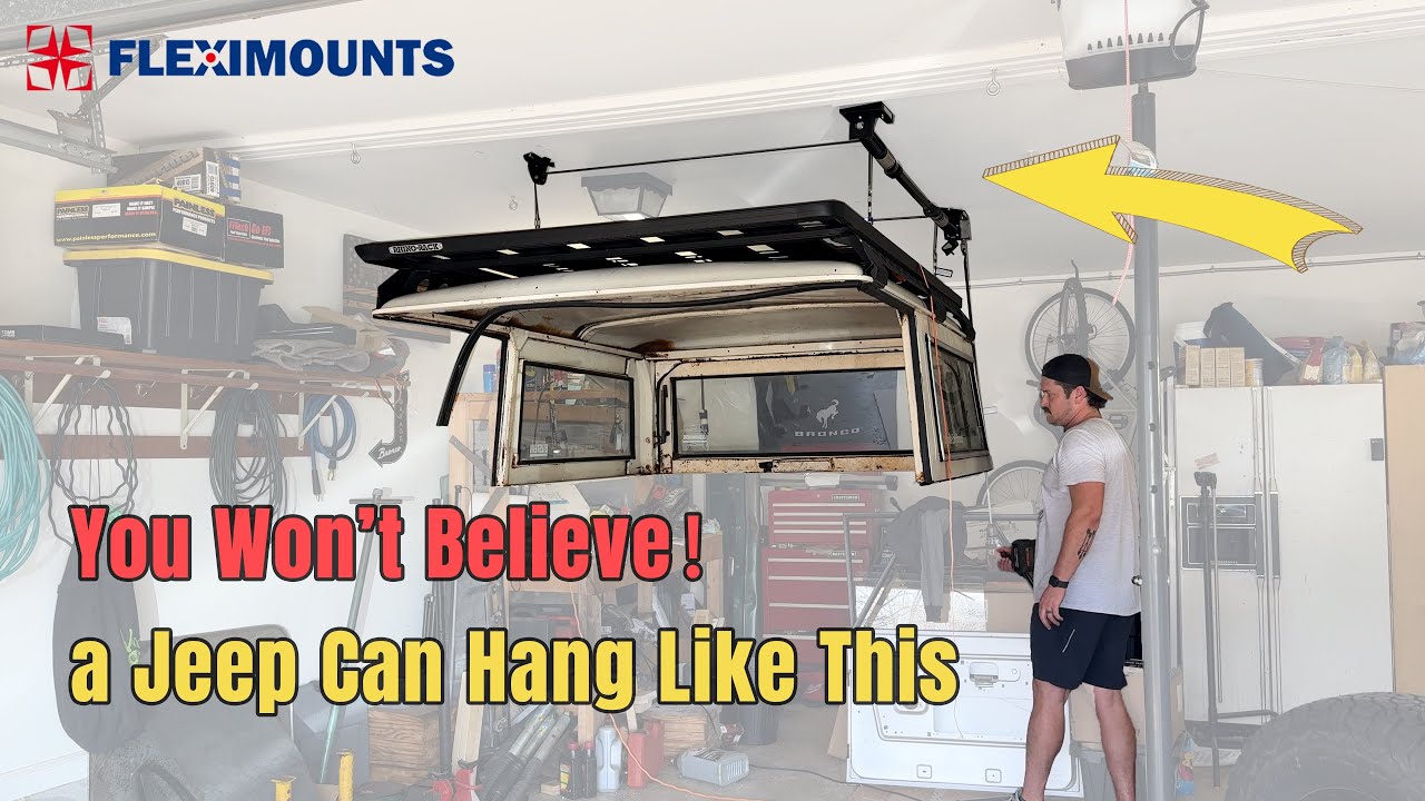 FLEXIMOUNTS Garage Makeover #16 | A Jeep Hanging in a Garage? - YouTube