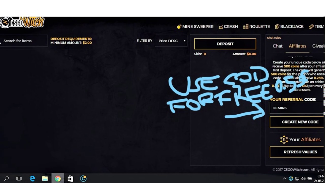 CSGO Witch promo code free 0.5$ NEW SİTE CS GO GAMBLİNG - YouTube
