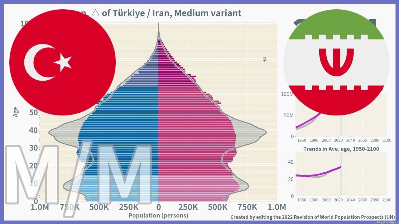 [🇹🇷Türkiye vs 🇮🇷Iran] Comparison of Population Pyramids (1950-2100 ...