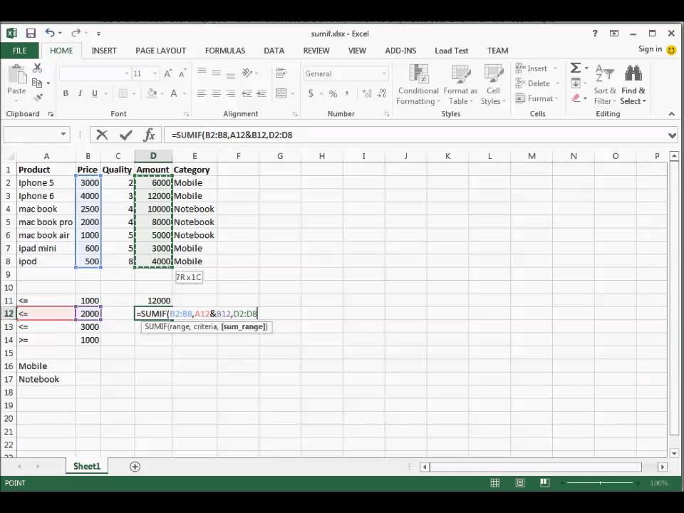 Microsoft Excel Tutorial - SUMIF - YouTube