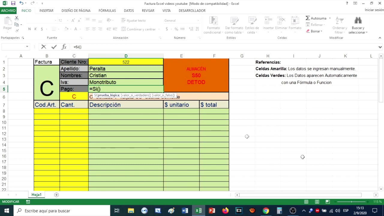Excel Facturación Formas de Pagos - YouTube