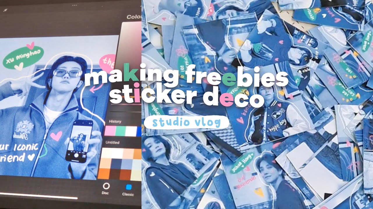 studio vlog 04🐰 | making freebies: SVT sticker deco, stocking stickers ...