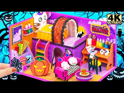 Build Miniature Halloween House with Cute Bedroom for Kitten Cat 🎃 DIY Miniature Cardboard House