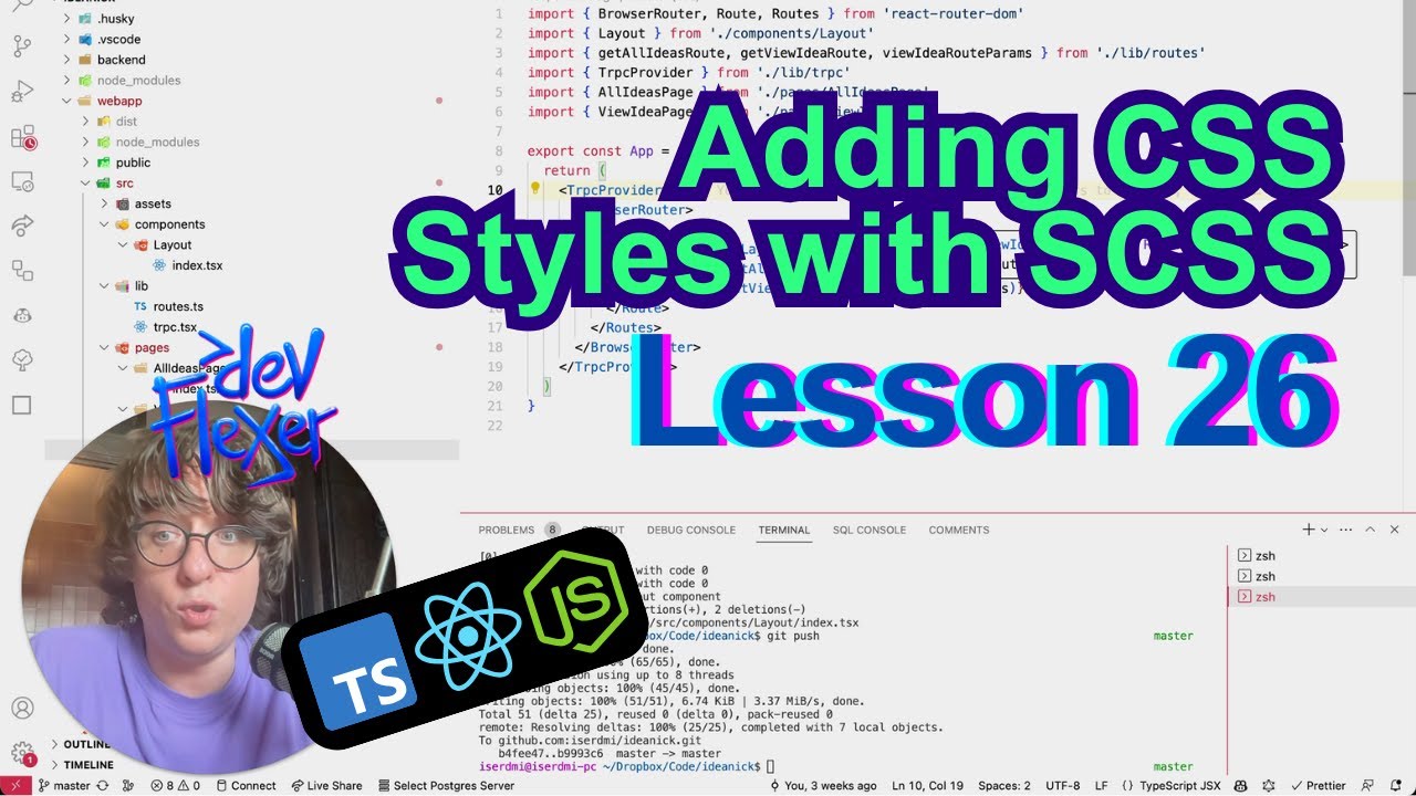Lesson 26. Adding CSS Styles with SCSS (TypeScript, Node.js, React) - YouTube
