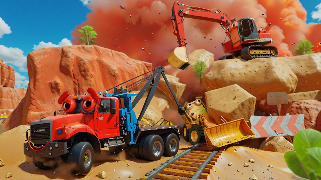 🚧 Tow Truck & Excavator Save Loader from Rockslide Disaster! ⛰️ - YouTube