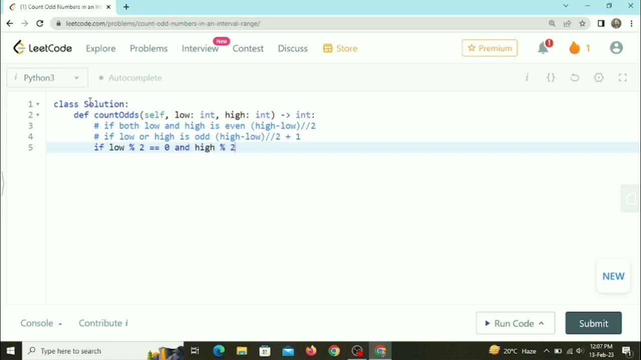 Leetcode 1523 Count Odd Numbers In An Interval Range Python Interview Question Youtube