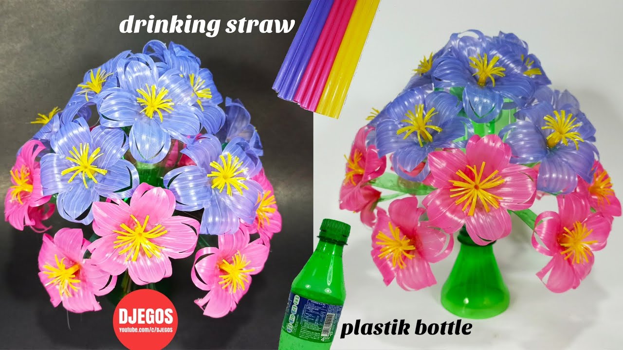 IDE KREATIF DARI BOTOL PLASTIK BEKAS DAN BUNGA DARI SEDOTAN MINUMAN ...