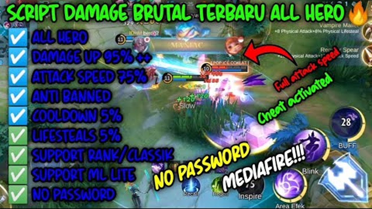 SCRIPT DAMAGE BRUTAL VVIP ALL HERO 2023|SCRIPT DAMAGE MOBILE LEGEND ...