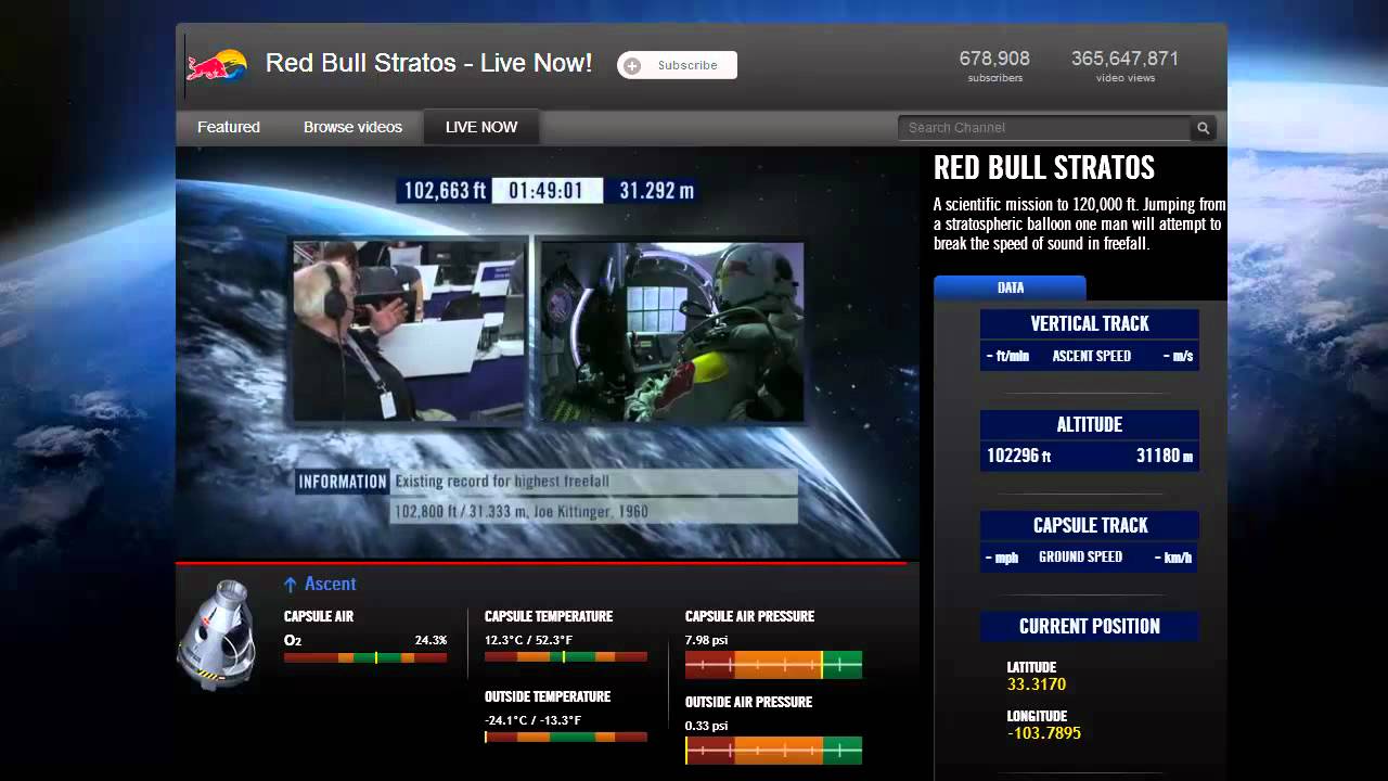 Red Bull Stratos & Felix Baumgartner Record 128,000 Foot Skydive from ...