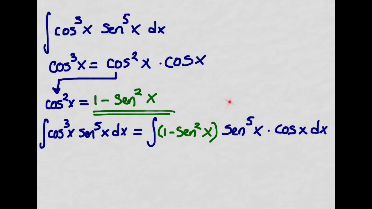 integral cos^3 x sen^5x dx - YouTube