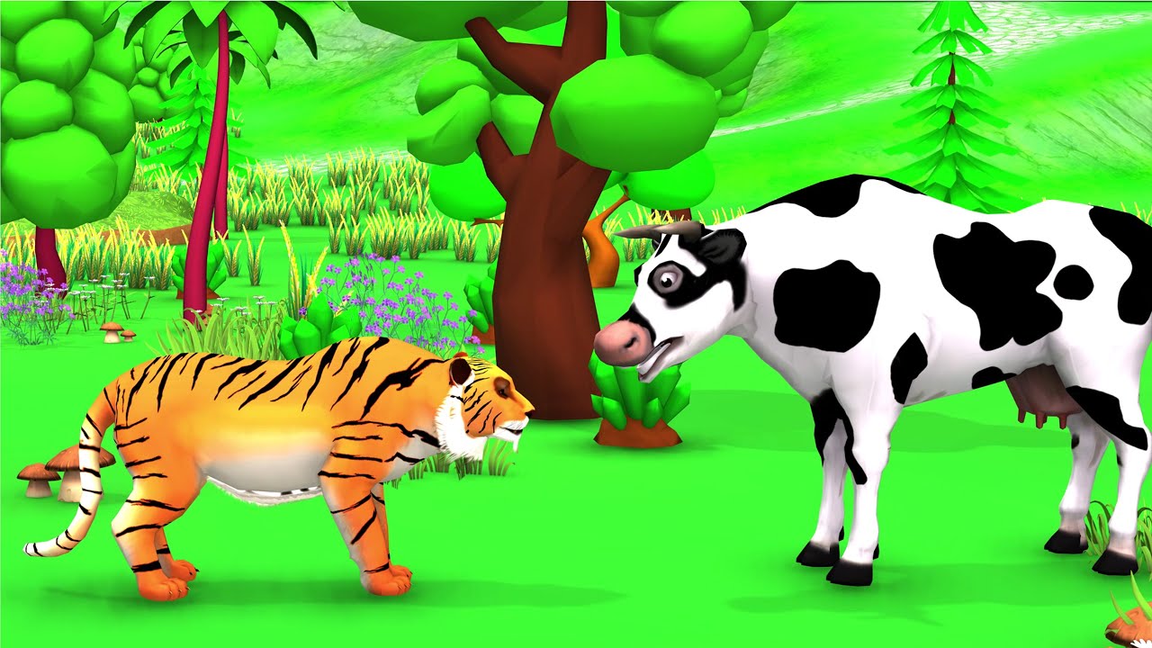 ఆవు తో పులి కథ-Cow And Tiger 3D Animated Telugu Story | Fun Animals ...