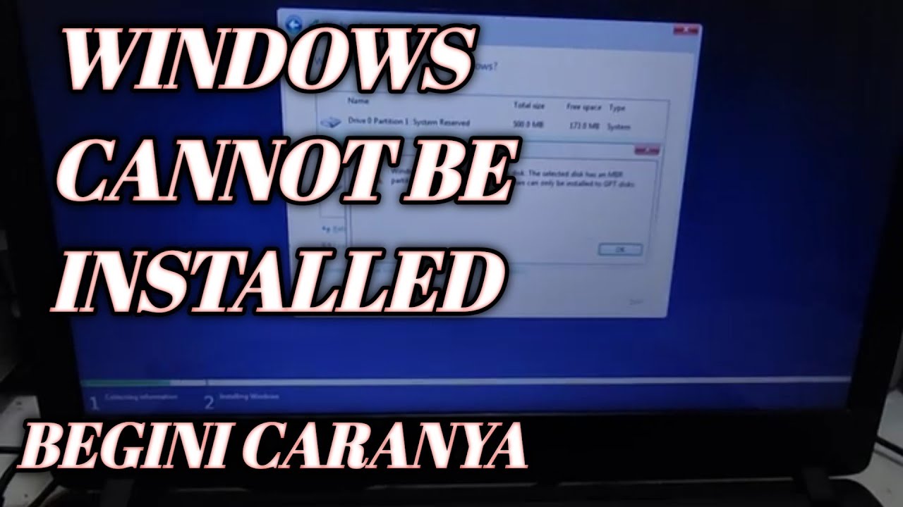 Mengatasi Masalah Install Windows 10 Windows can't be installed on ...
