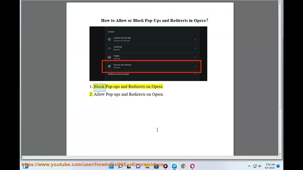 Allow or Block Pop-Ups & Redirects in Opera Browser - YouTube