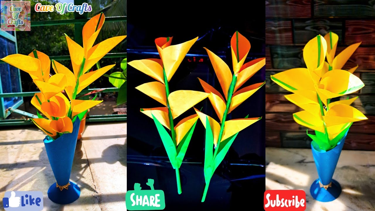 Paper Made Flower & Vase Ideas | School Project Crafts Idea | Cave Of ...