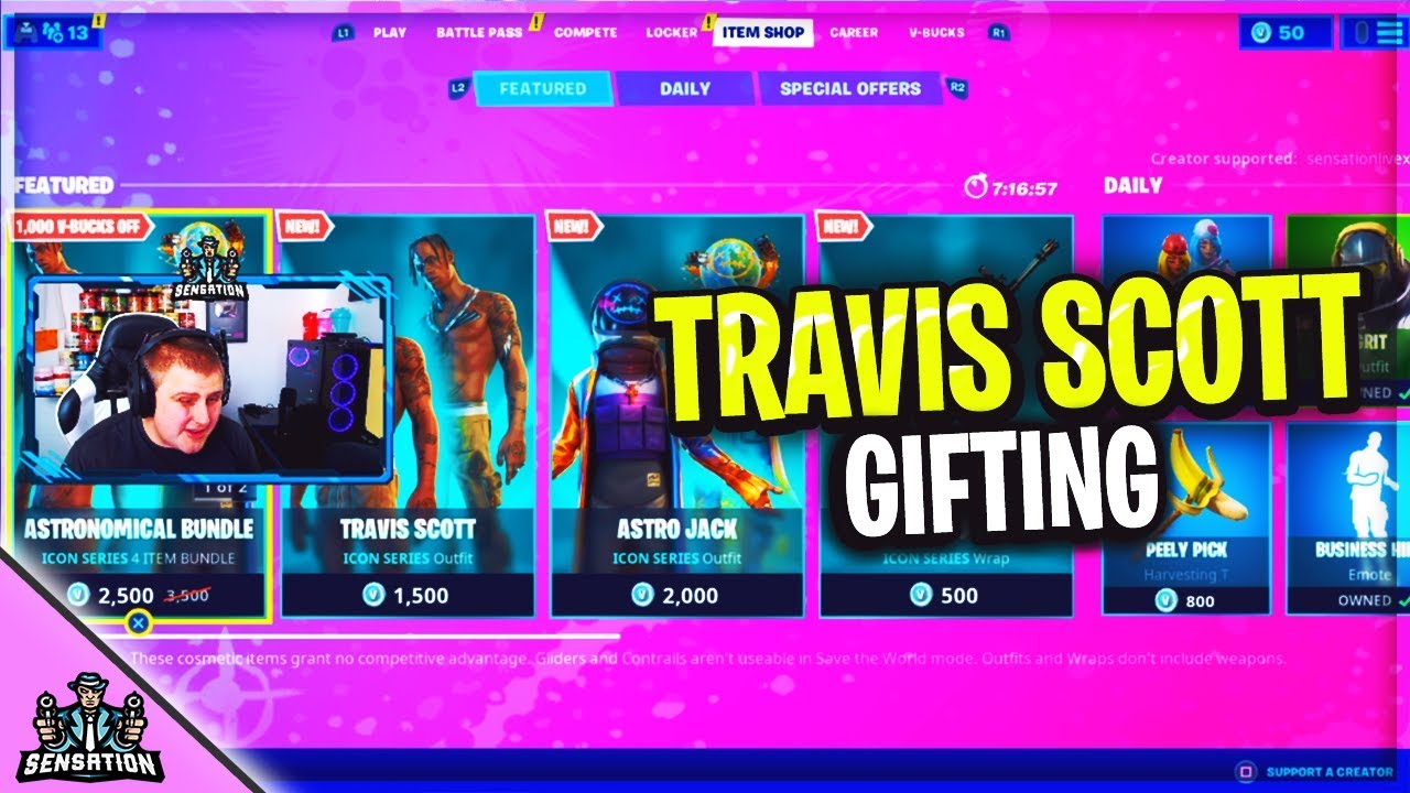 GIFTING FORTNITE TRAVIS SCOTT SKIN BUNDLES NOW! - YouTube