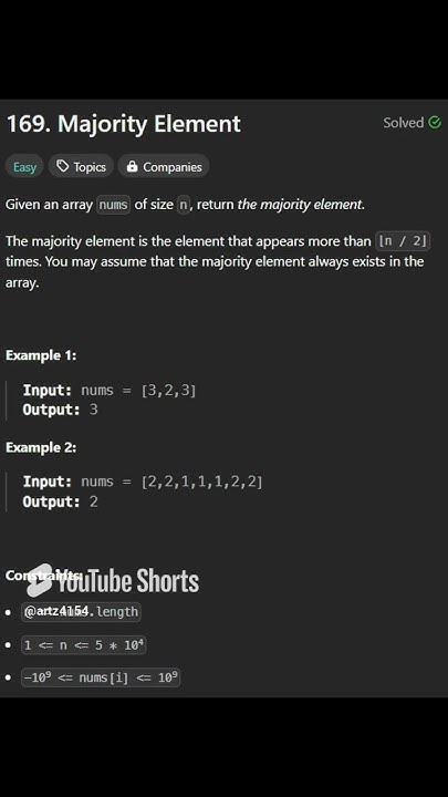 LeetCode 169 Majority Element #leetcode #coding #datastructure #python #algorithm - YouTube