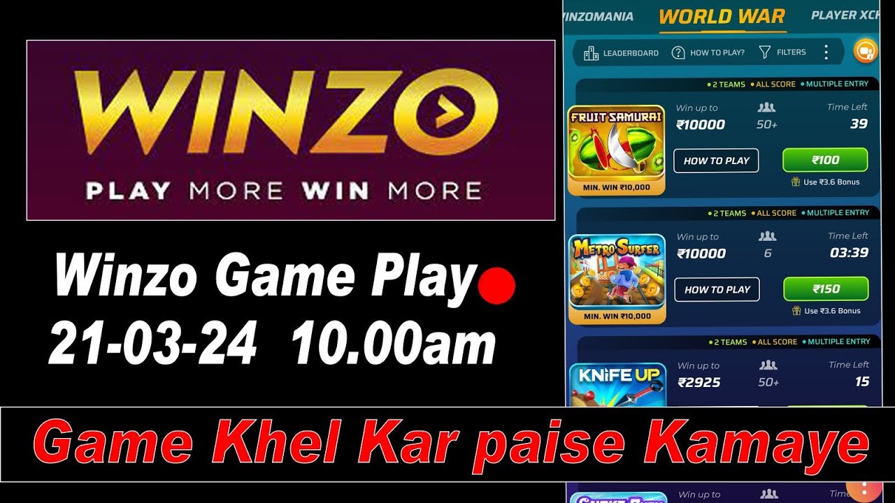 winzo live trick 21-03-24 | winzo | winzo world war - YouTube
