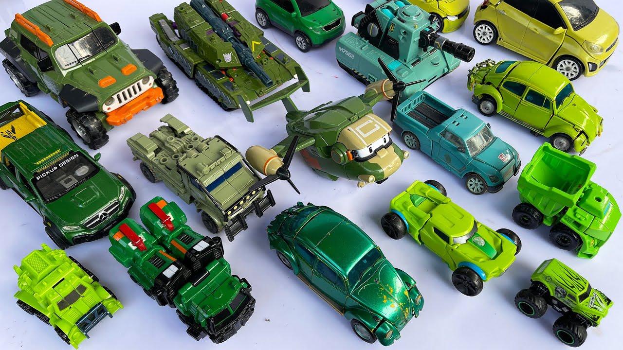 TRANSFORMERS Box full of green cars Stop Motion & Optimus Prime vs ...