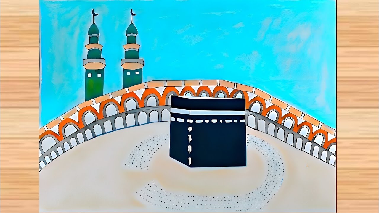 Easy Kaaba Sharif drawing || How to draw Makkah || Step by Step ...