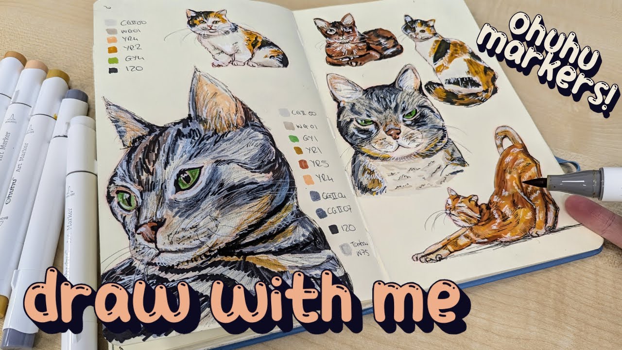 How to Draw CUTE Cats (Marker Tutorial) - YouTube