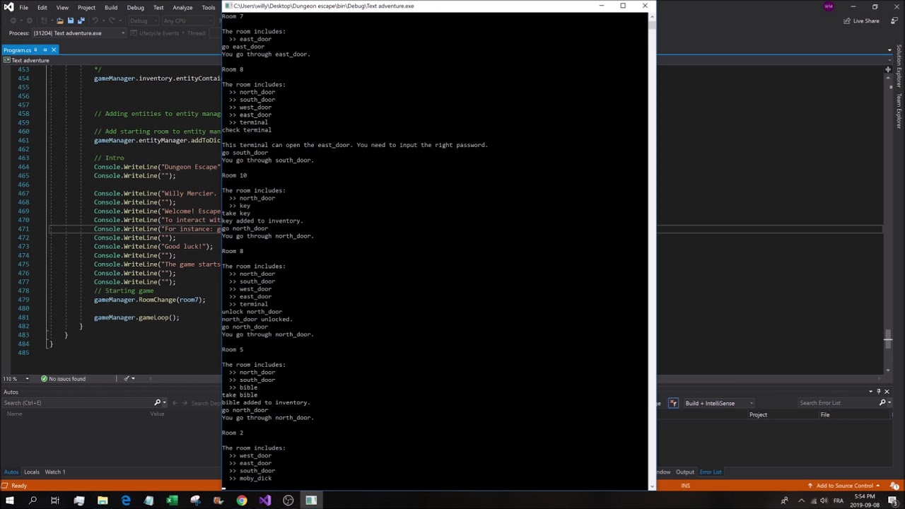 [Visual Studio Console App] Text Adventure Game : Dungeon Escape - Download the full project ...