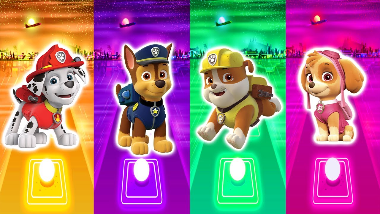 Paw Patrol Mer Pups Marshall VS Shase VS Rubble VS Skye Tiles Hop - YouTube