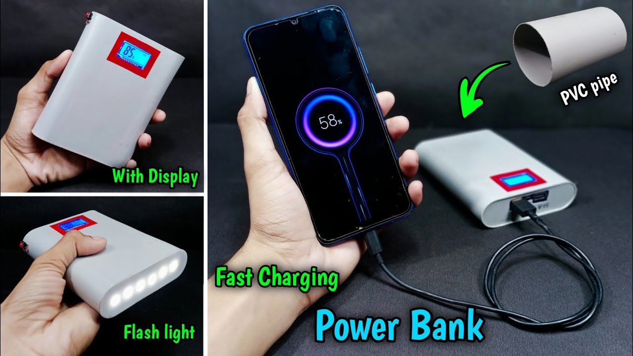 How To Make Power Bank From PVC Pipe || DIY Display Power Bank With ...