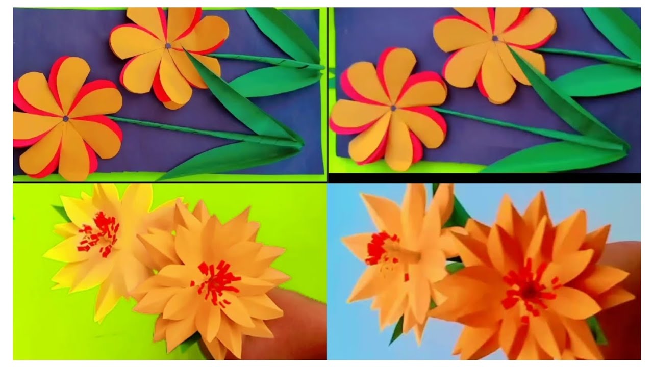 Simple and unique and easy paper flower 🌼 Making paper craft stick ...